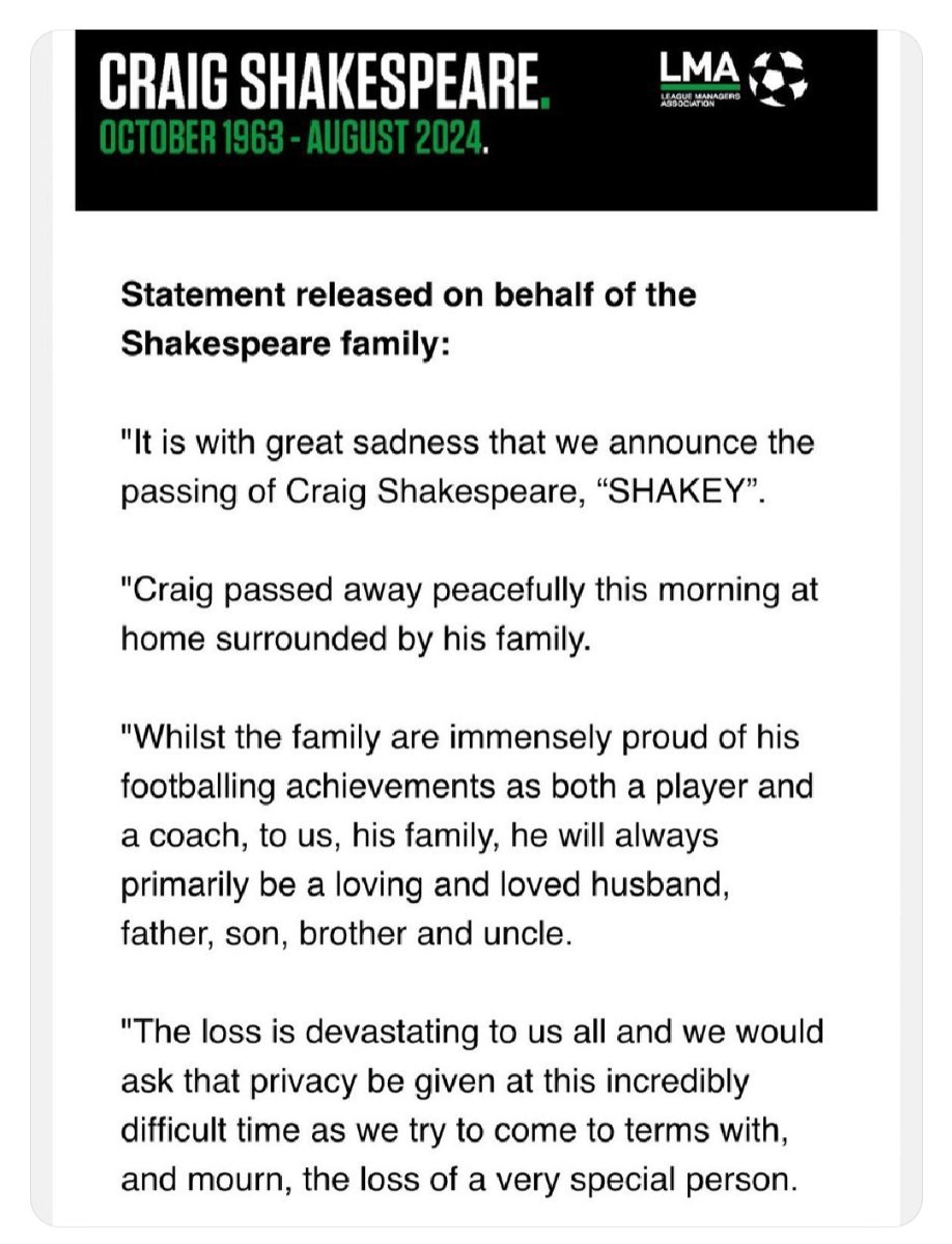 Craig Shakespeare RIP - Gone, but not forgotten - onevalefan.co.uk forum